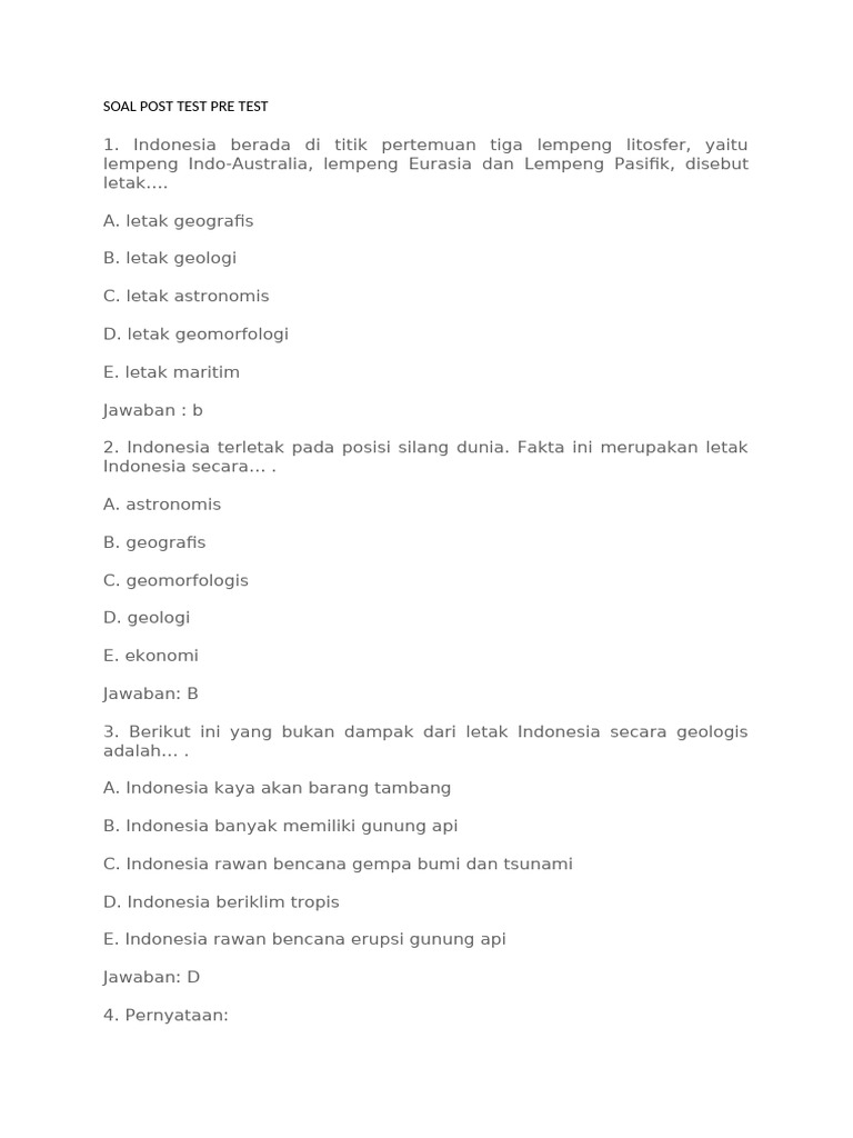 Soal Post Test Pre Test | PDF