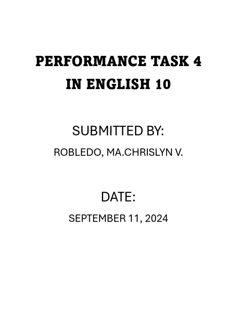Performance Task 4 in English 10: Submitted by | PDF