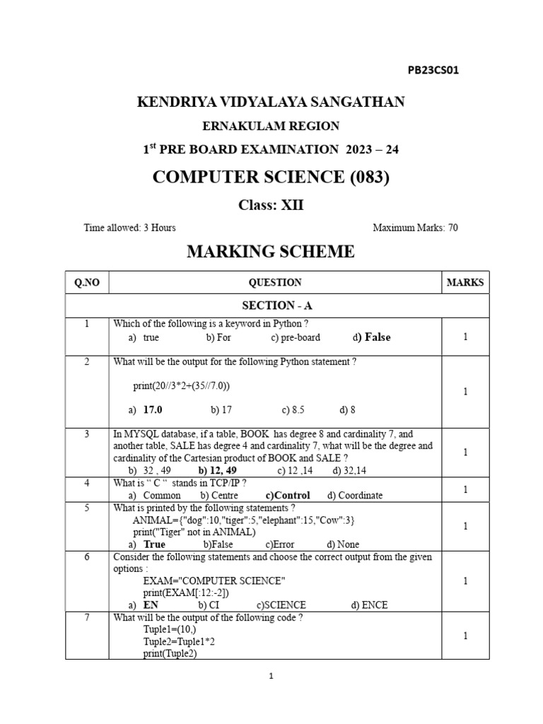 Xii Cs Pb1 Ernakulam Ms s1 | PDF
