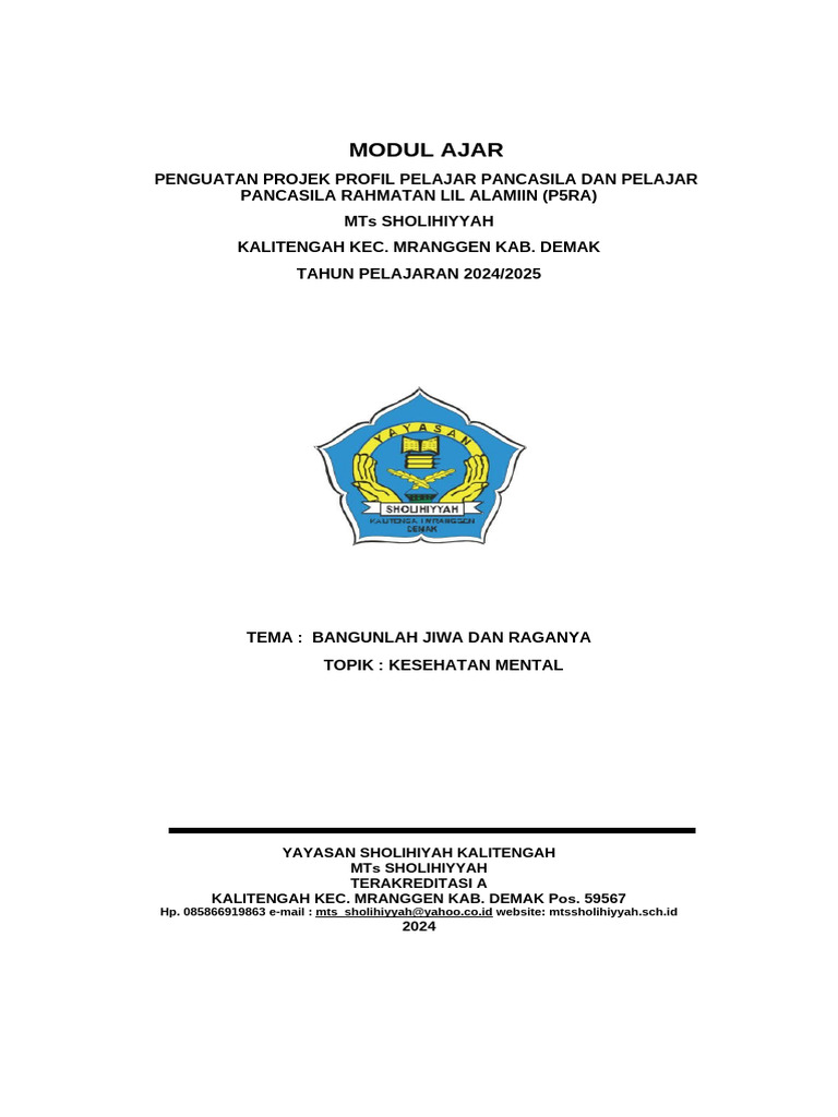 Modul Ajar Tema Projek Bagunlah Jiwa Dan Raganya | PDF