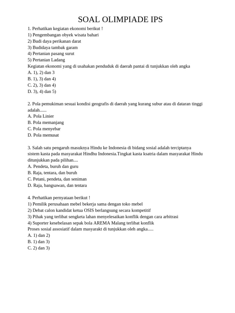 CONTOH SOAL OLIMPIADE IPS-tanpa Kunci Jawaban | PDF