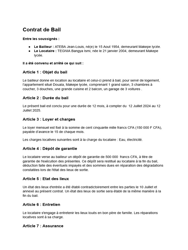 Contrat de Bail | PDF