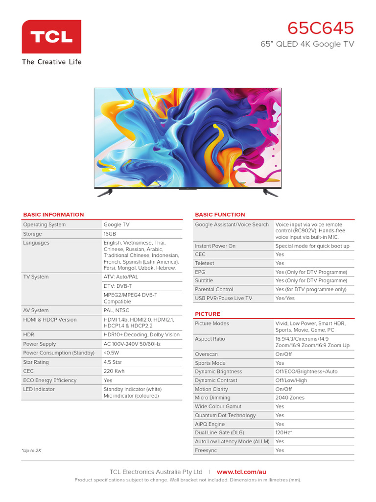 65C645 Product Specifications Final | PDF