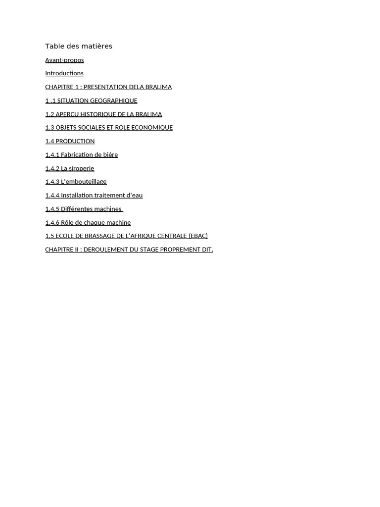 Rapport de Stage Bralima | PDF