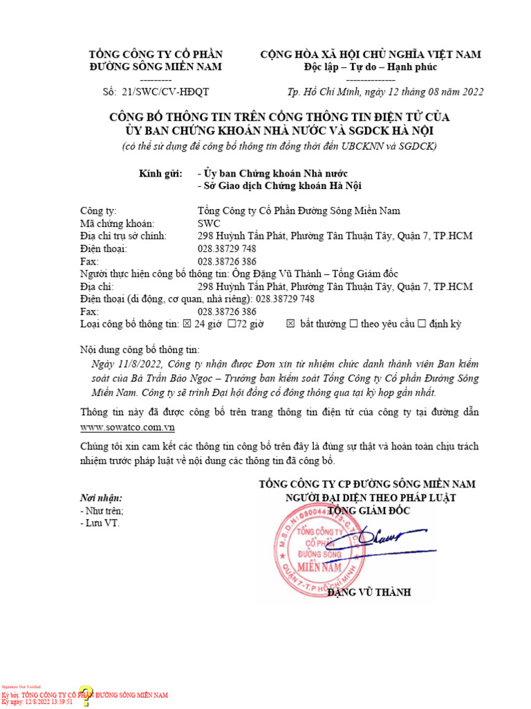 1.SWC 2022.8.12 1446e2f 21SWCCBTT Don Xin Tu Nhiem Thanh Vien BKS Tran Bao Ngoc | PDF