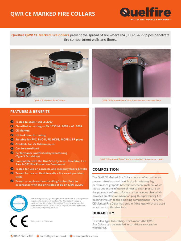 Quelfire QWR Intumescent Fire Collar For Plastic Pipes Product Data ...