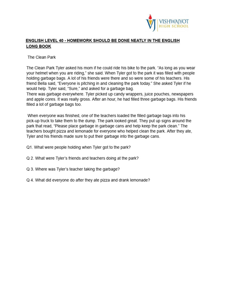 The Clean Park: Grade 2 Reading Practice | PDF | Social Science