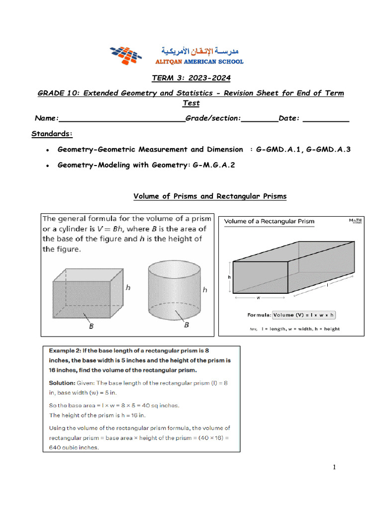 Term 3-Extended Geo-EOT -Revision Sheet Grade 10 -Geometry -2023-2024-1 ...