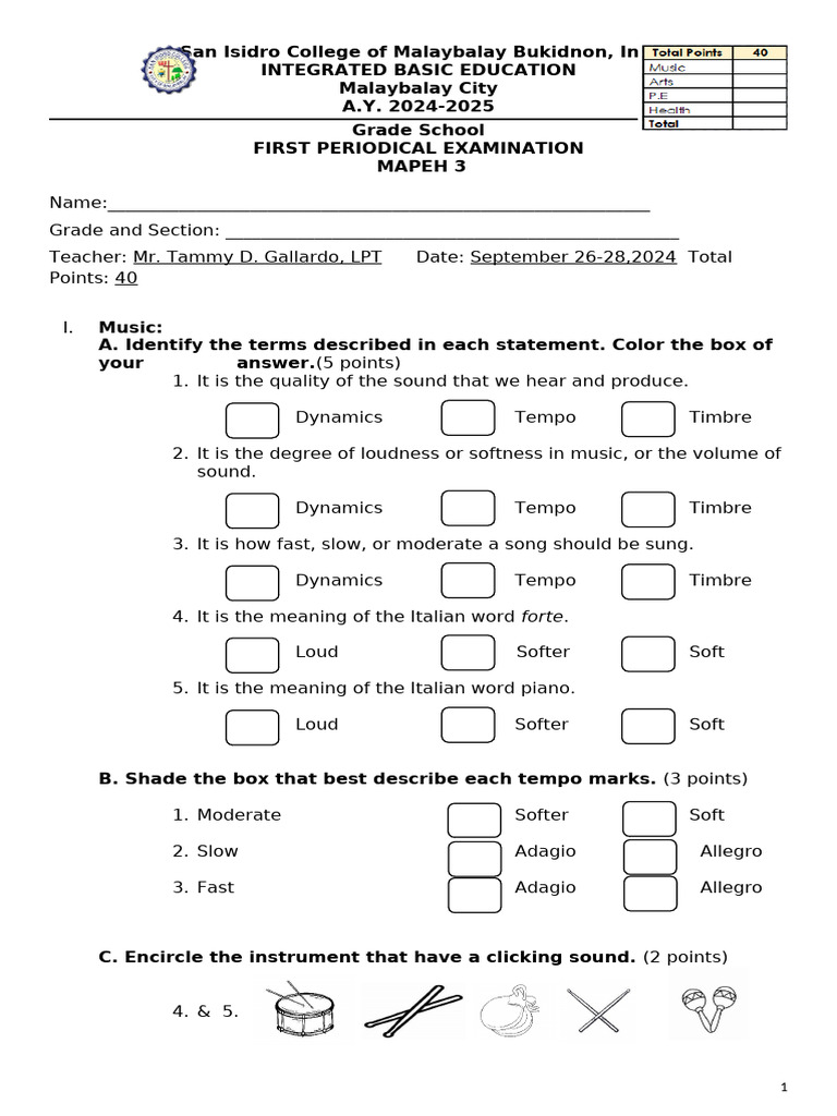 MAPEH 3 1st QE | PDF