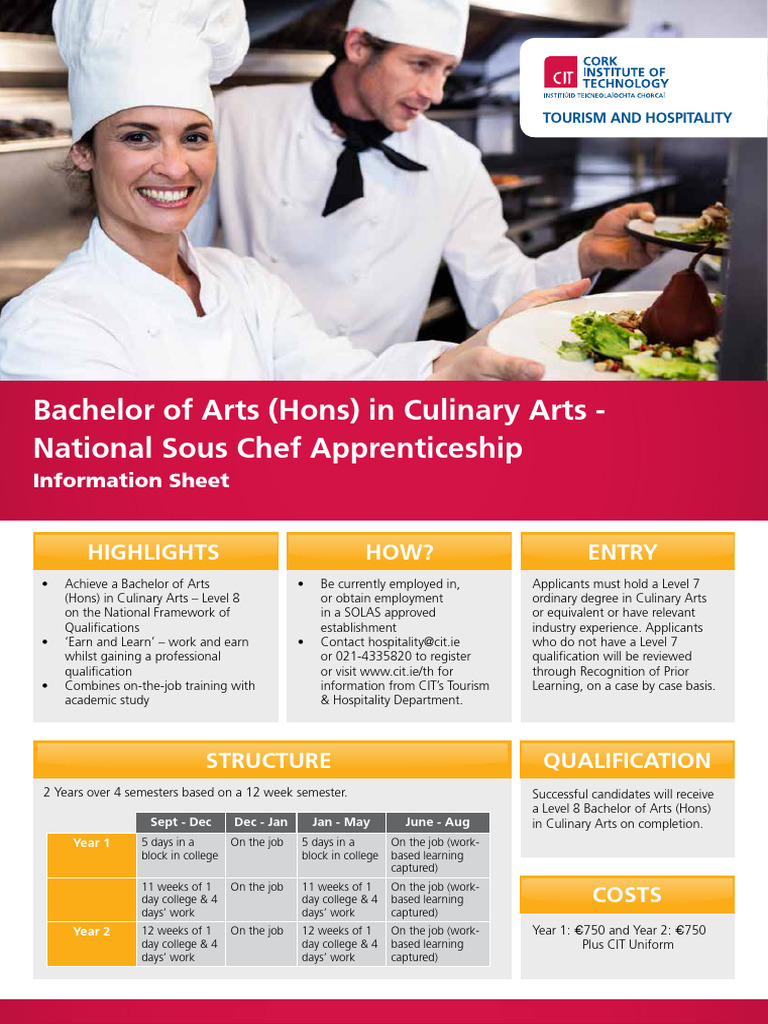 Cit National Sous Chef Apprenticeship Info Sheet Pdf