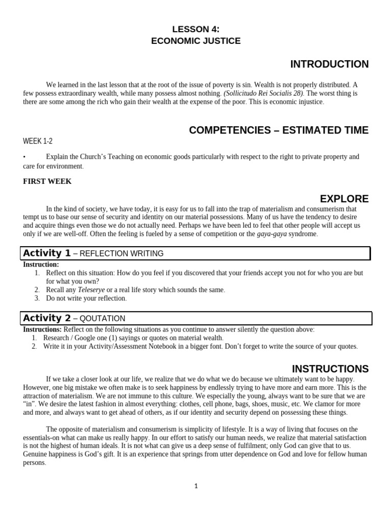 RELIGION 4 Economic Justice | PDF