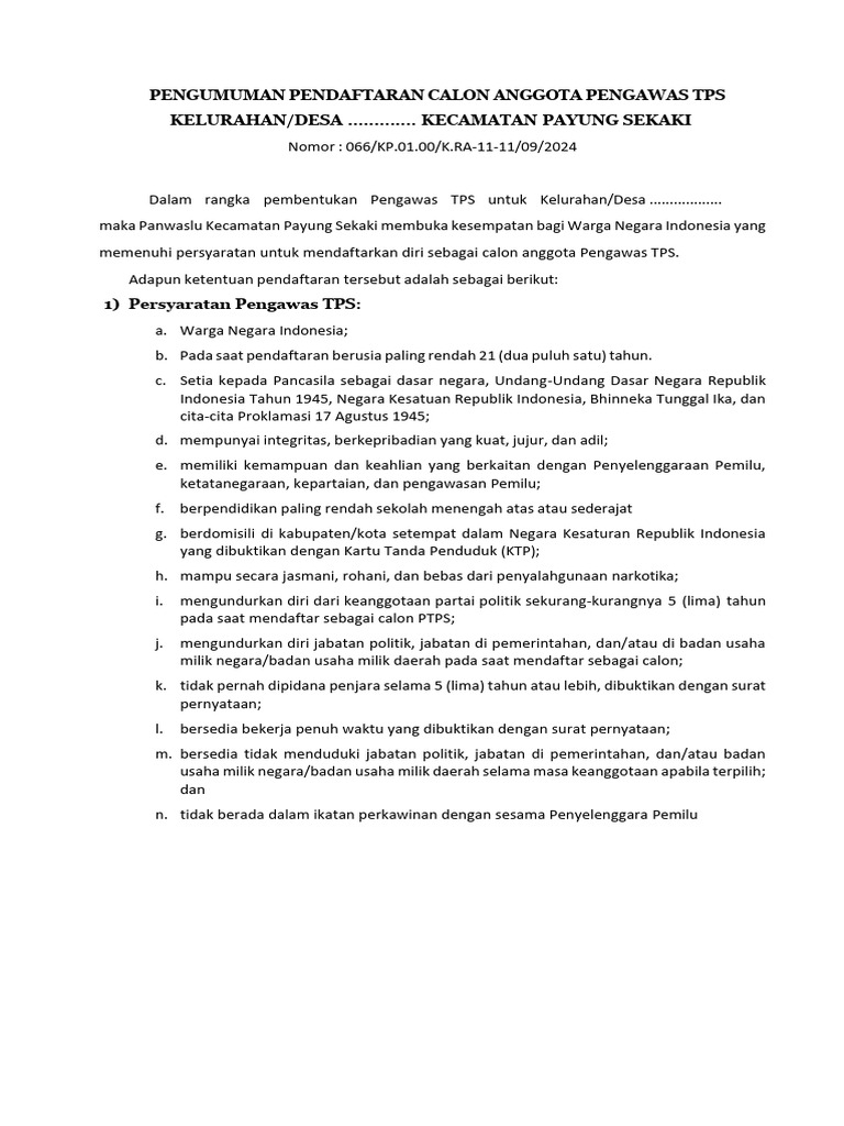 Dokumen Pengawas Tps | PDF