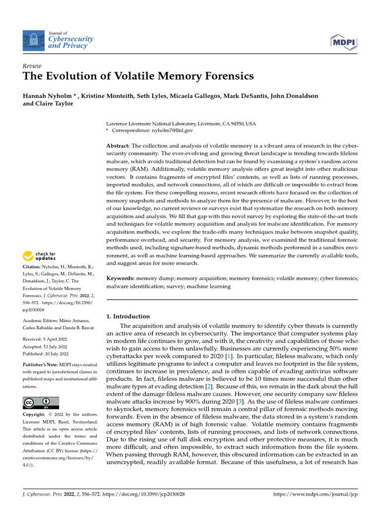 The Evolution of Volatile Memory Forensics | PDF