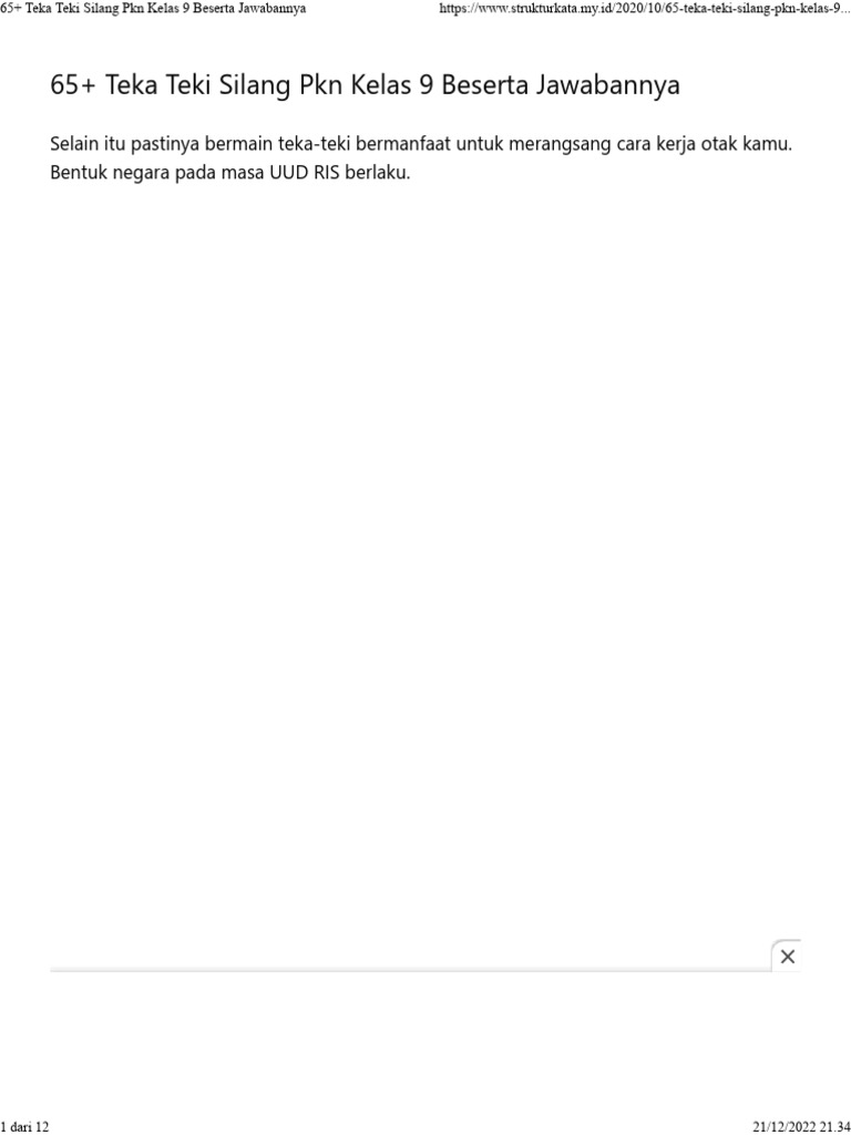 65+ Teka Teki Silang PKN Kelas 9 Beserta Jawabannya | PDF