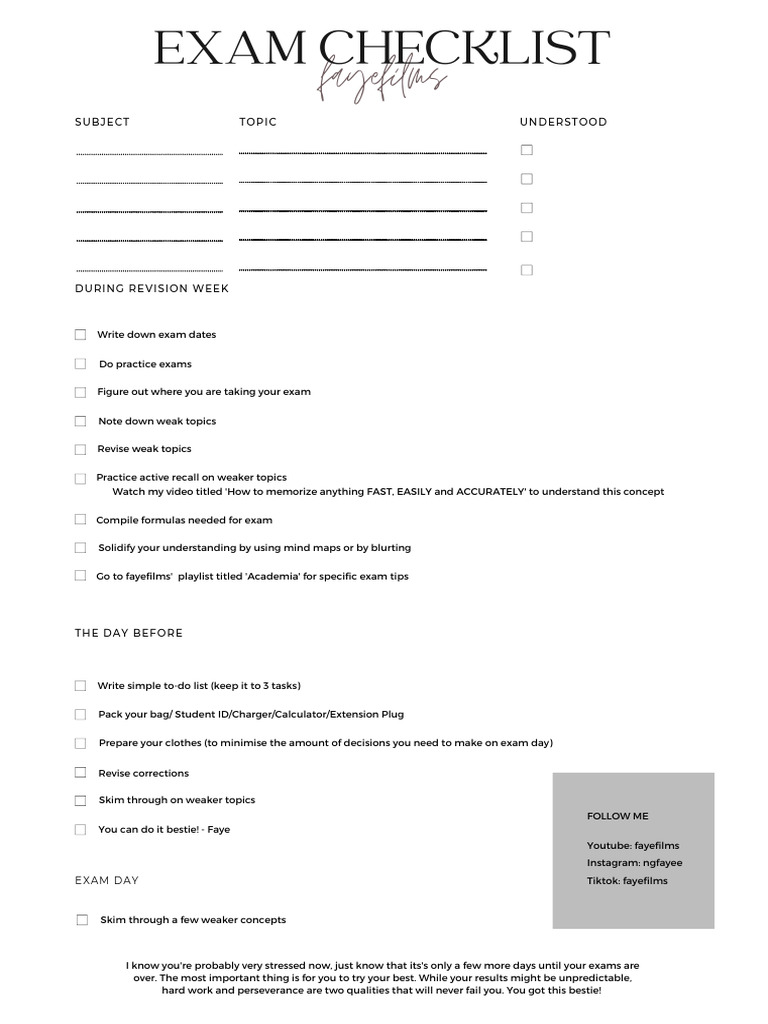 Fayefilms Exam Checklist | PDF