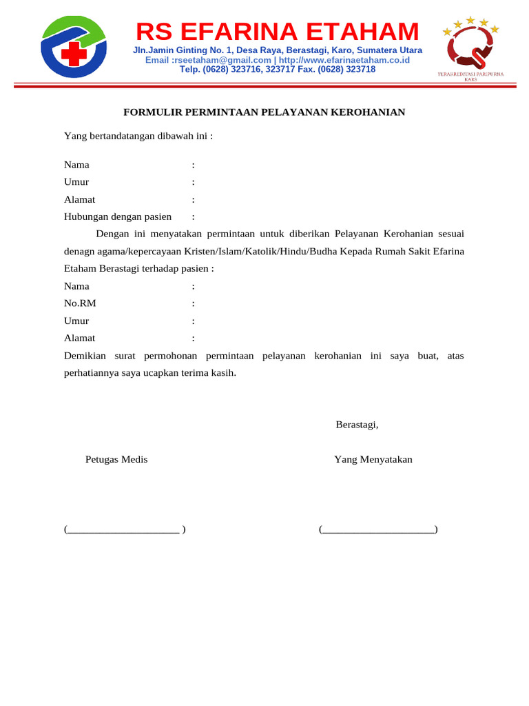 Formulir Permintaan Pelayanan Kerohanian | PDF