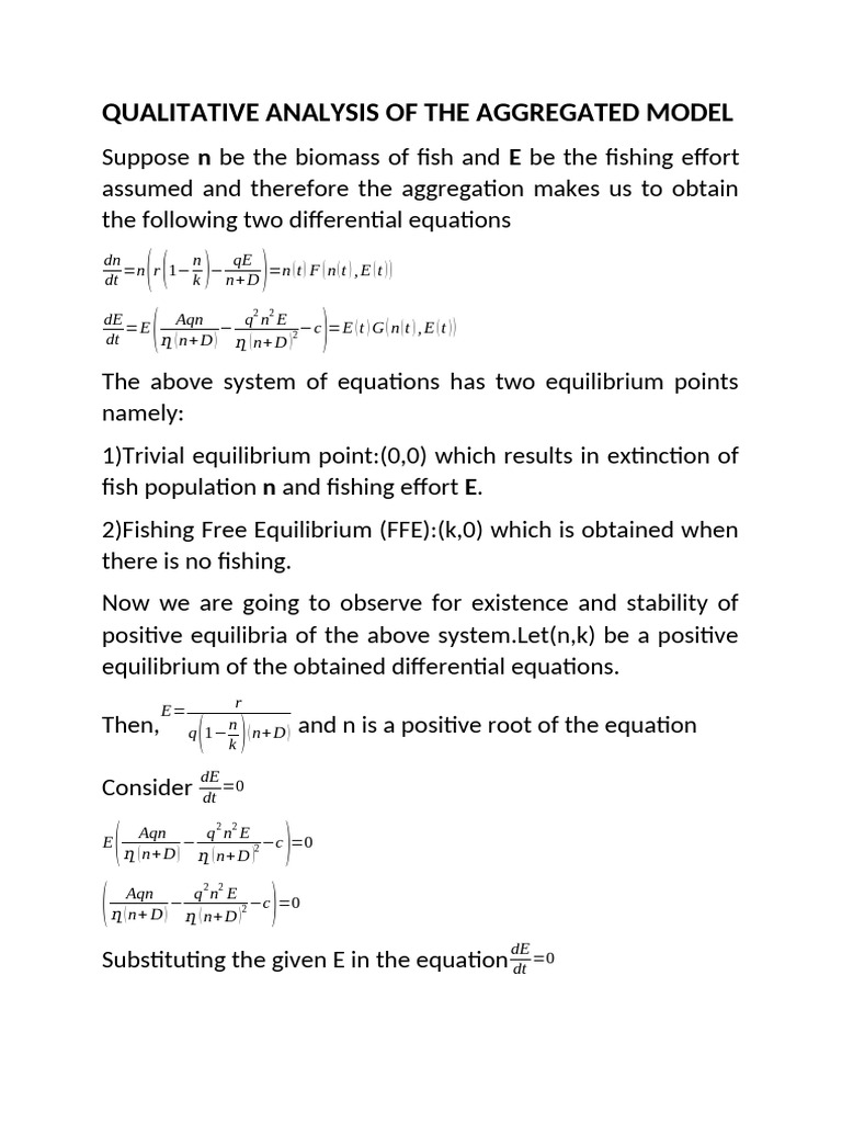 Qualitative Analysis Of The Aggregated Model Copy Pdf Applied