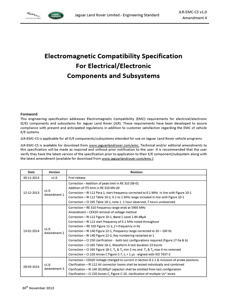 JLR-EMC-CS v1.0 Amendment 4 | PDF