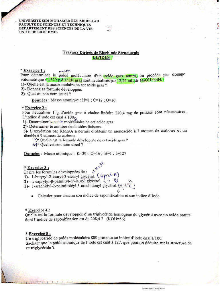 TD Lipides S4 Biochimie | PDF