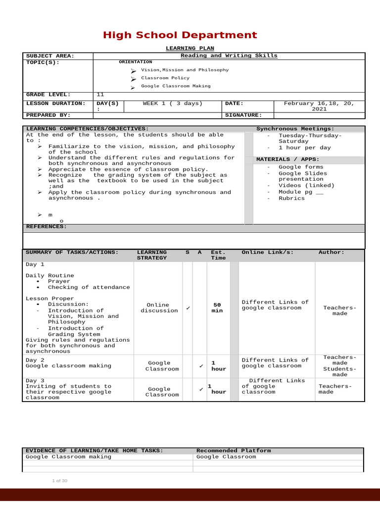 RWS Lesson Plan | PDF