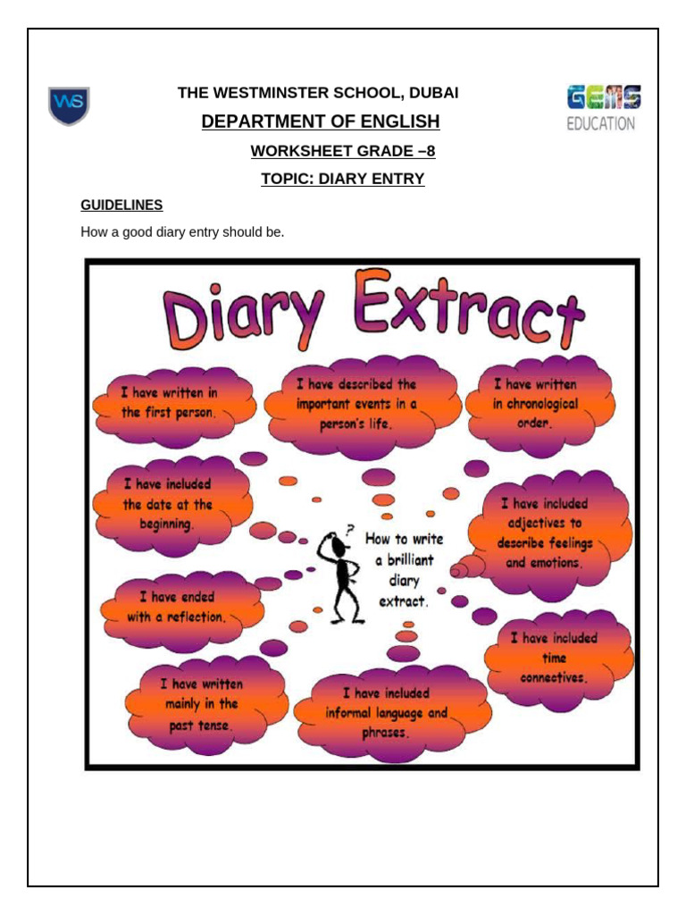 YR8 DIARY ENTRY WORKSHEET | PDF