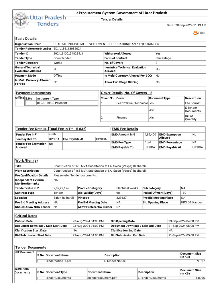 Eprocurement System Government of Uttar Pradesh | PDF