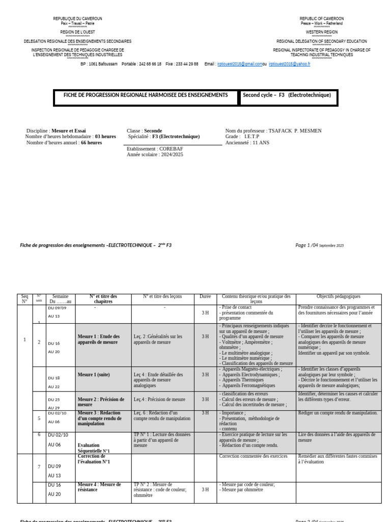 Progression Mesure 2nde f3 | PDF