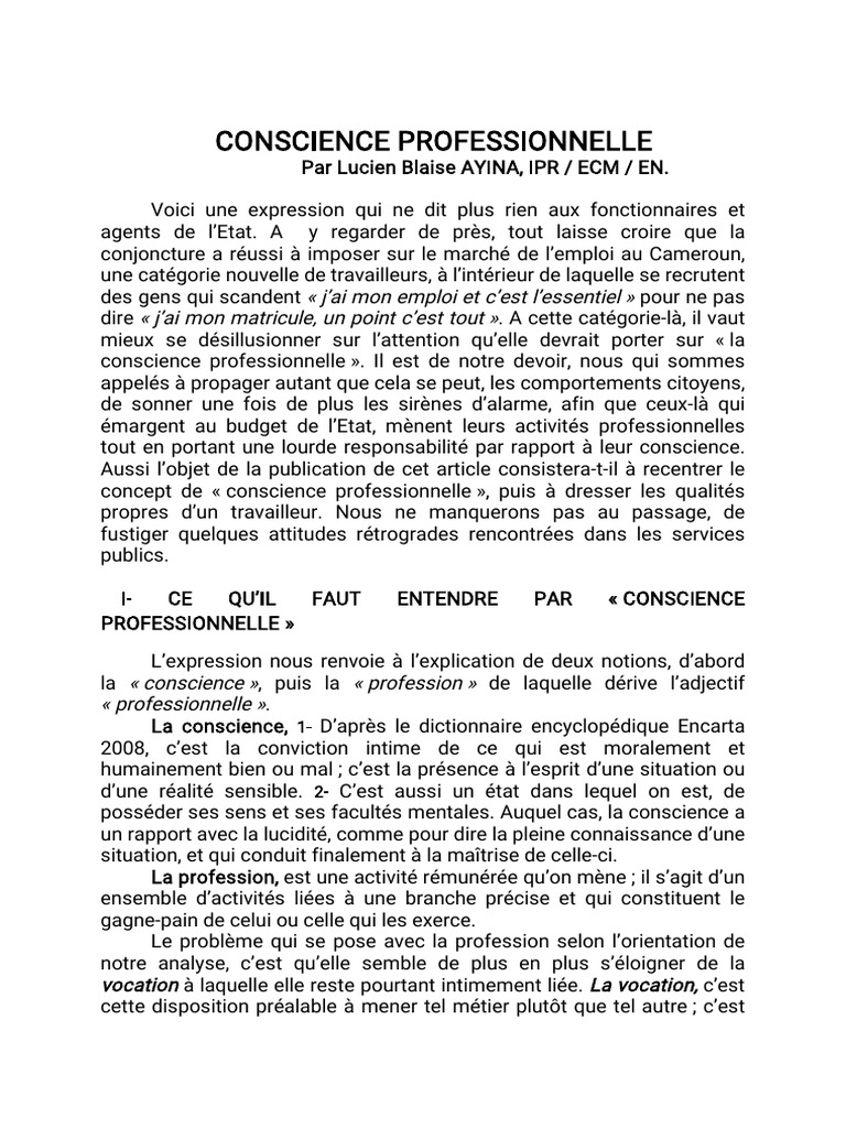 Conscience Professionnelle | PDF