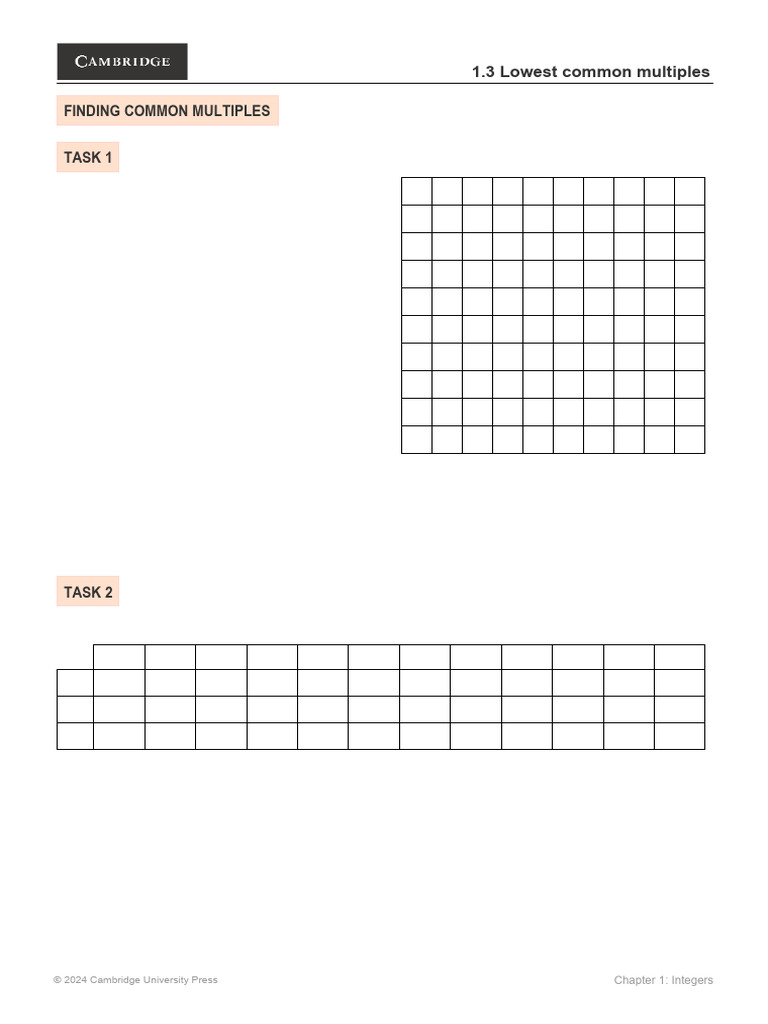 Finding Common Multiples Task 1: Use The 100 Grid | PDF