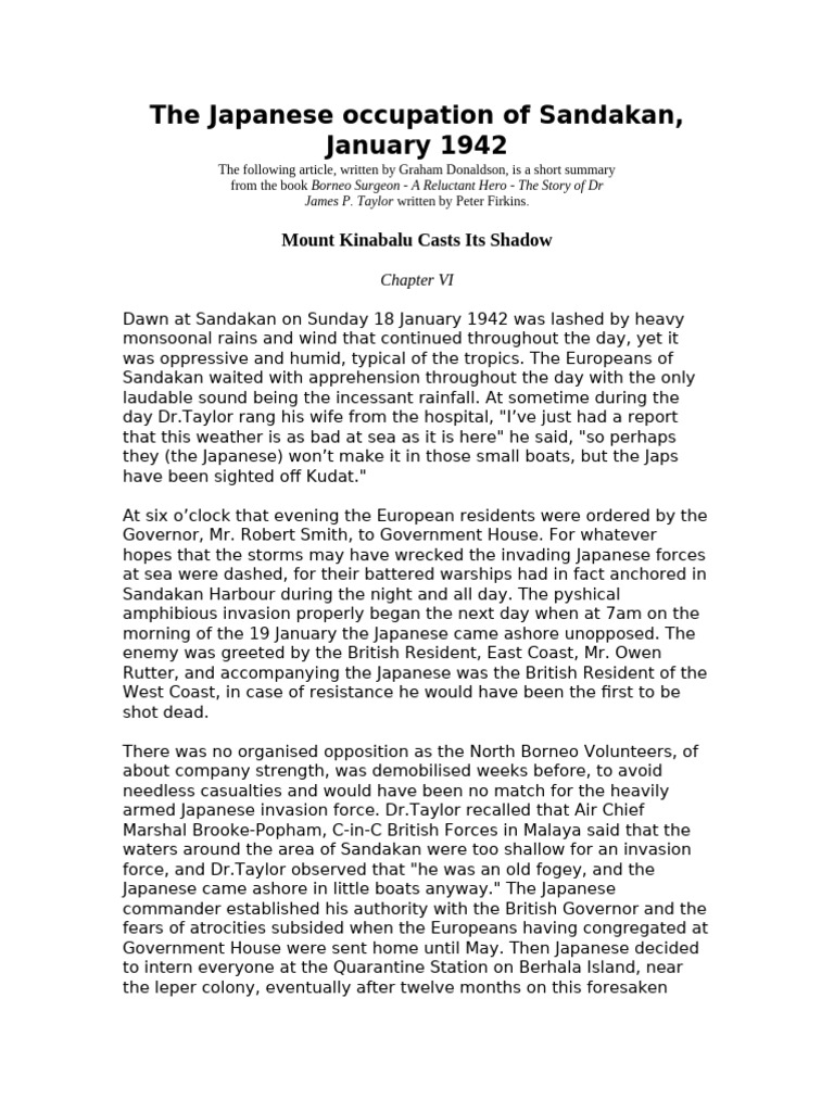 The Japanese Occupation of Sandakan | PDF