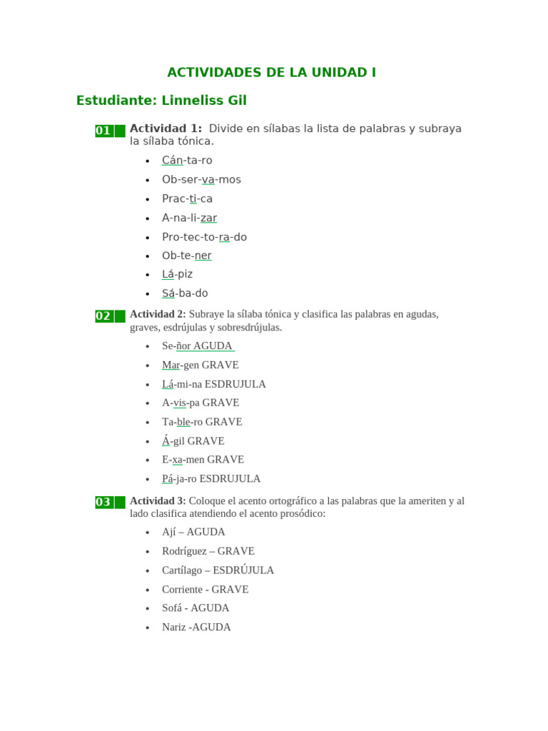 Actividades de La Unidad I Español | PDF