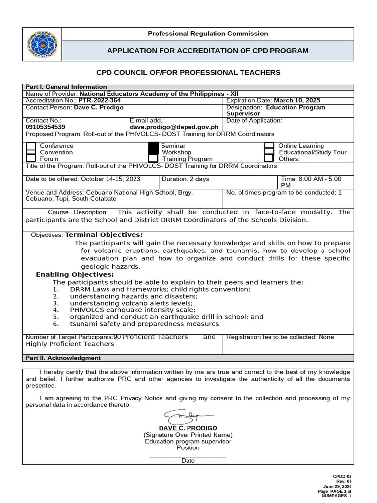 CPDD-02 - Application For Accreditation of CPD Program | PDF
