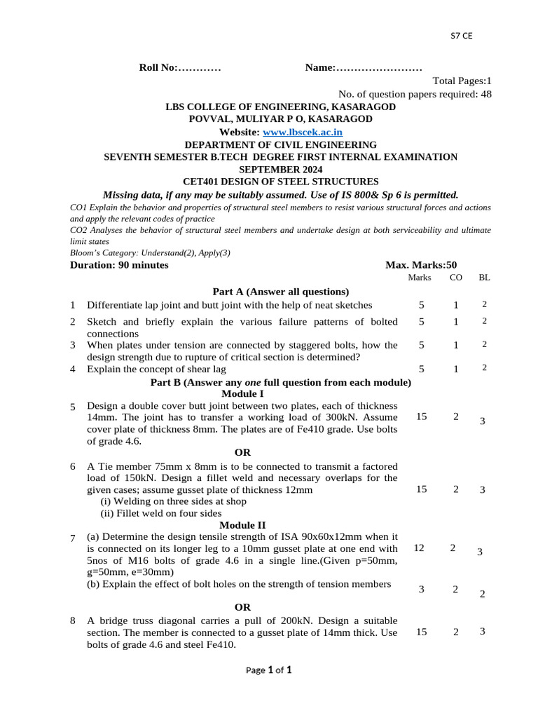 CET401 DSS-First Internal QP (S7CE) | PDF