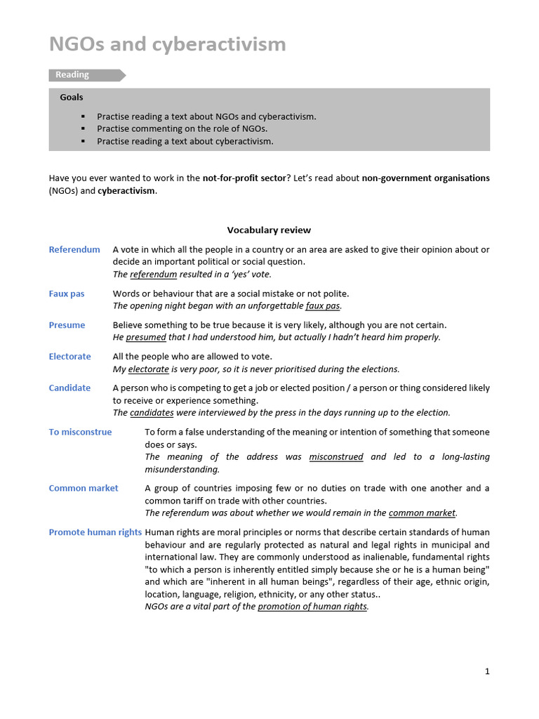 NGOs and Cyberactivism - Practice Test | PDF