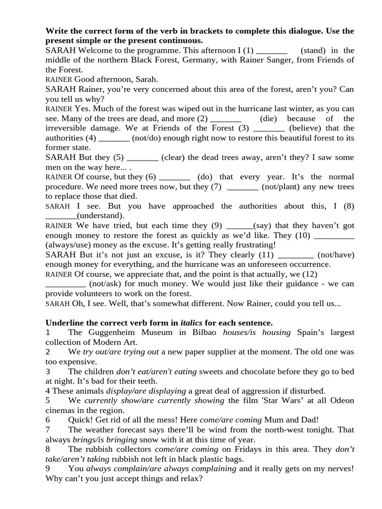 Present Simple Versus Present Continuous Pdf Language Arts