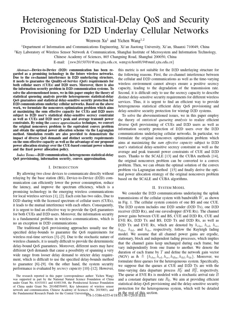 Heterogeneous Statistical-Delay QoS and Security Provisioning For D2D Underlay Cellular Networks ...