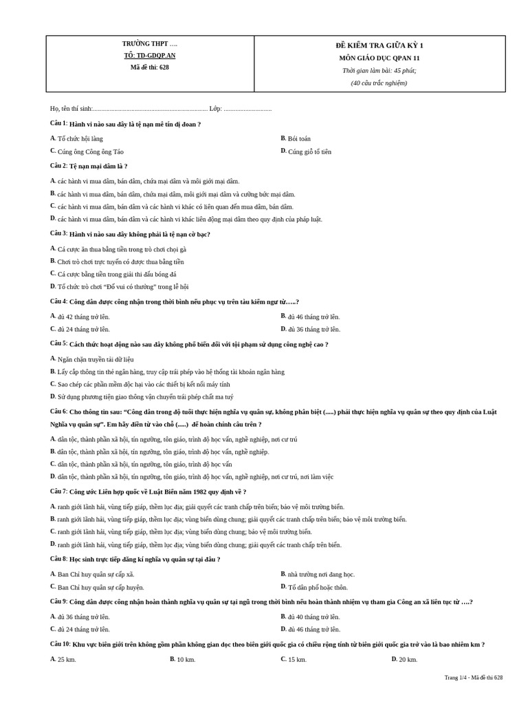 Bộ Đề Mã 628 | PDF