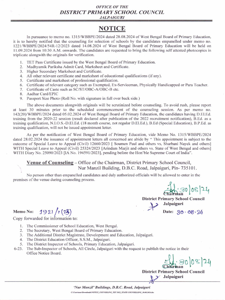 Counselling Notice - 11-09-2024 | PDF