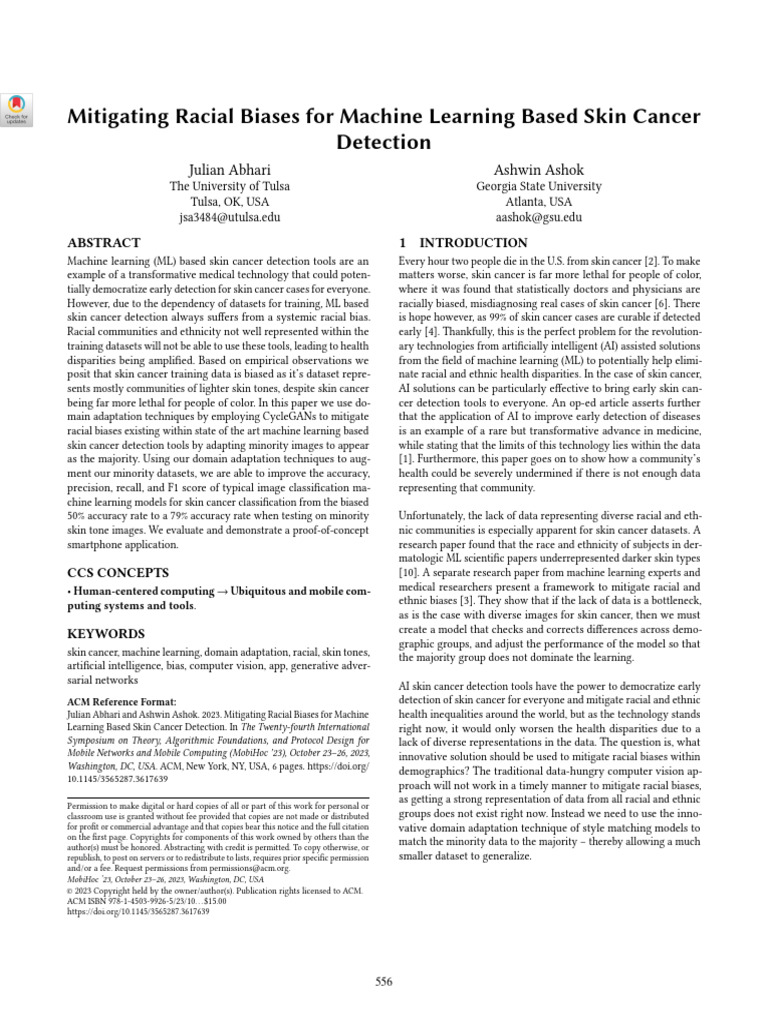 ACM - Mitigating Racial Biases For Skin Cancer Detection | PDF