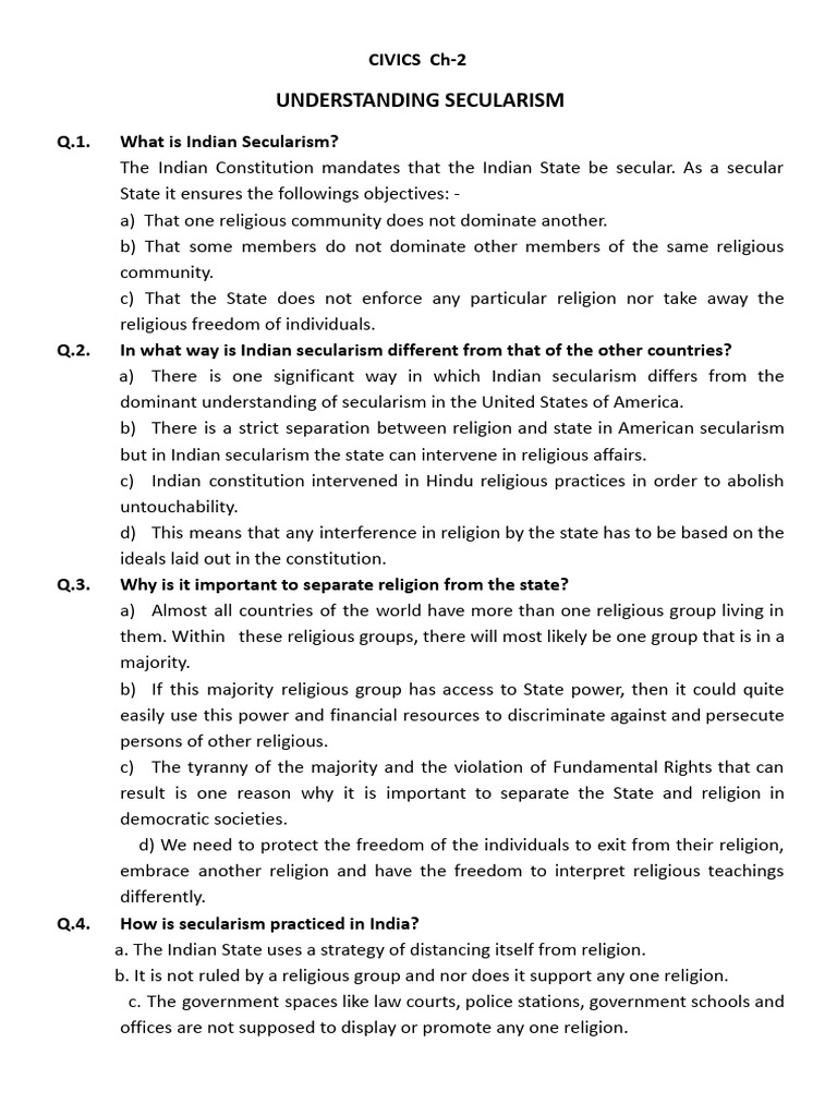 Class 8 Civics 2 Understanding Secularism | PDF