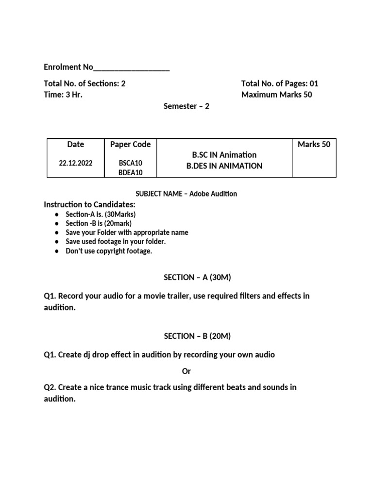 Audition Paper 1 | PDF