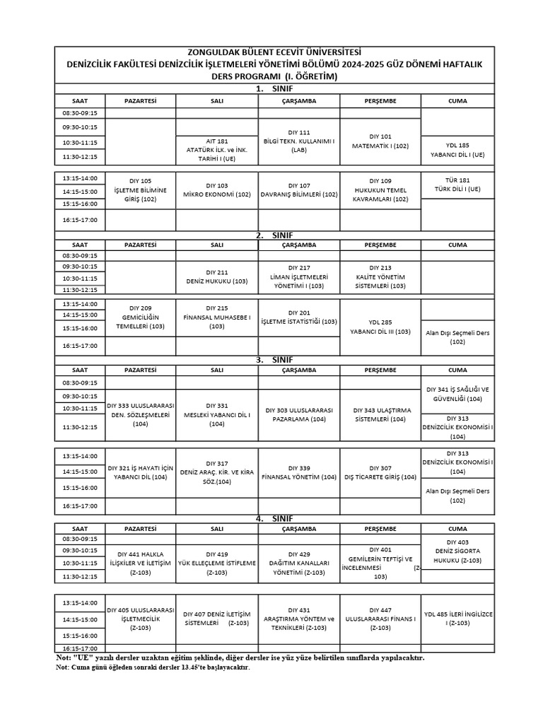 Guz Donemi Ders Programi I. Ogretim | PDF Guz Donemi Ders Programi I. Ogretim | PDF
