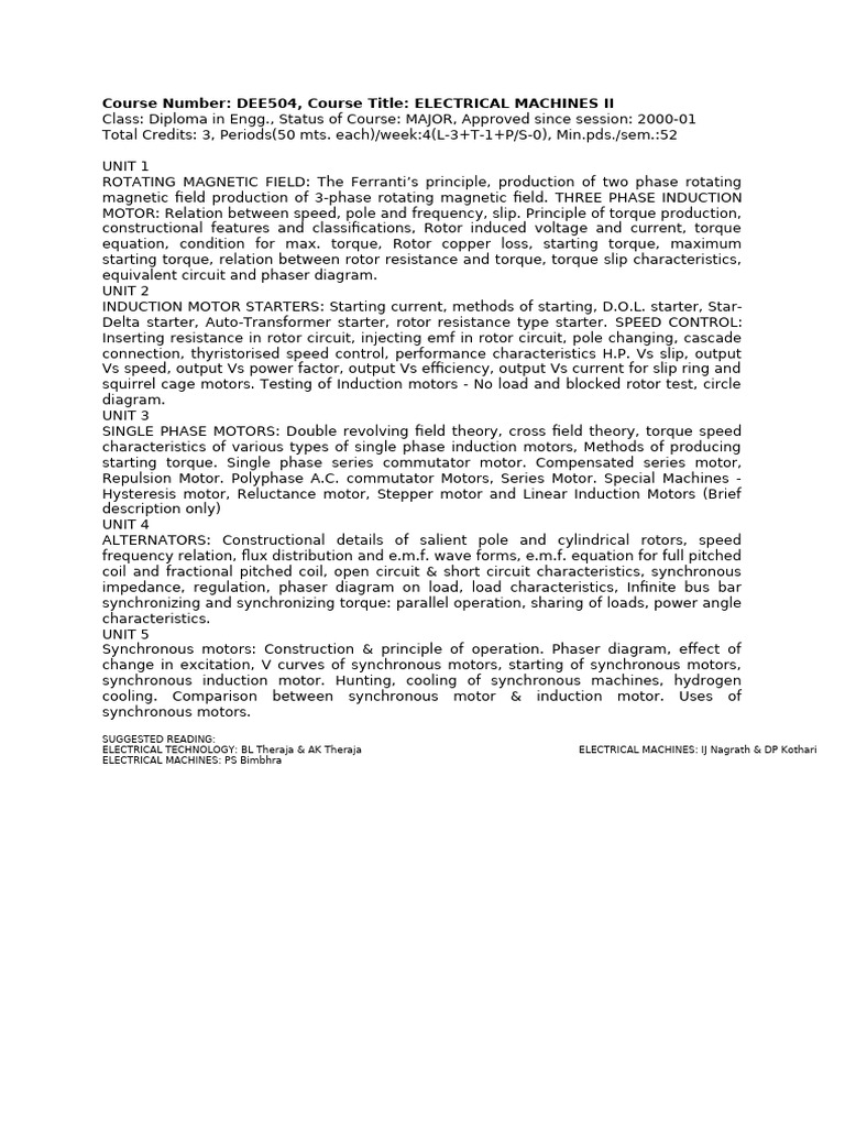 Electrical Machines 2 Syllabus | PDF