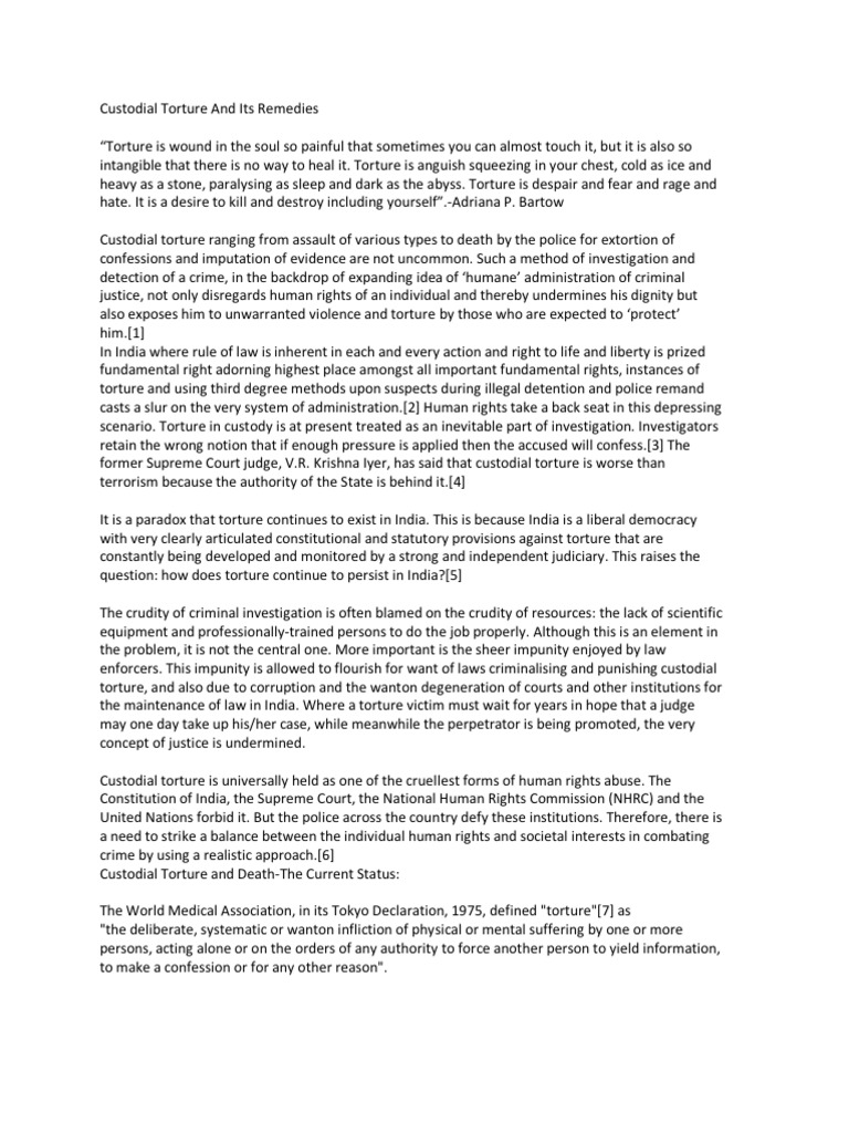 Custodial Torture and Its Remedies | PDF | Torture | Arrest