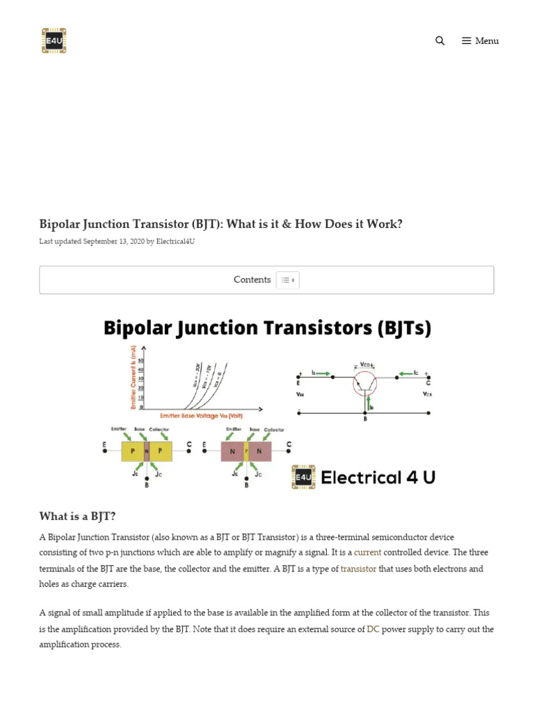 Bipolar Junction Transistor (BJT) - What Is It & How Does It Work - Electrical4U | PDF | Bipolar ...