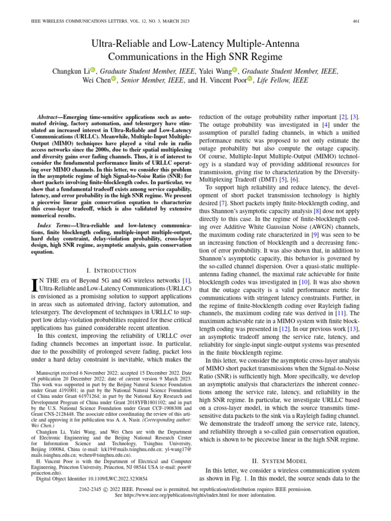 Reliable and Low-Latency Multiple-Antenna Communications in The High SNR Regime | PDF