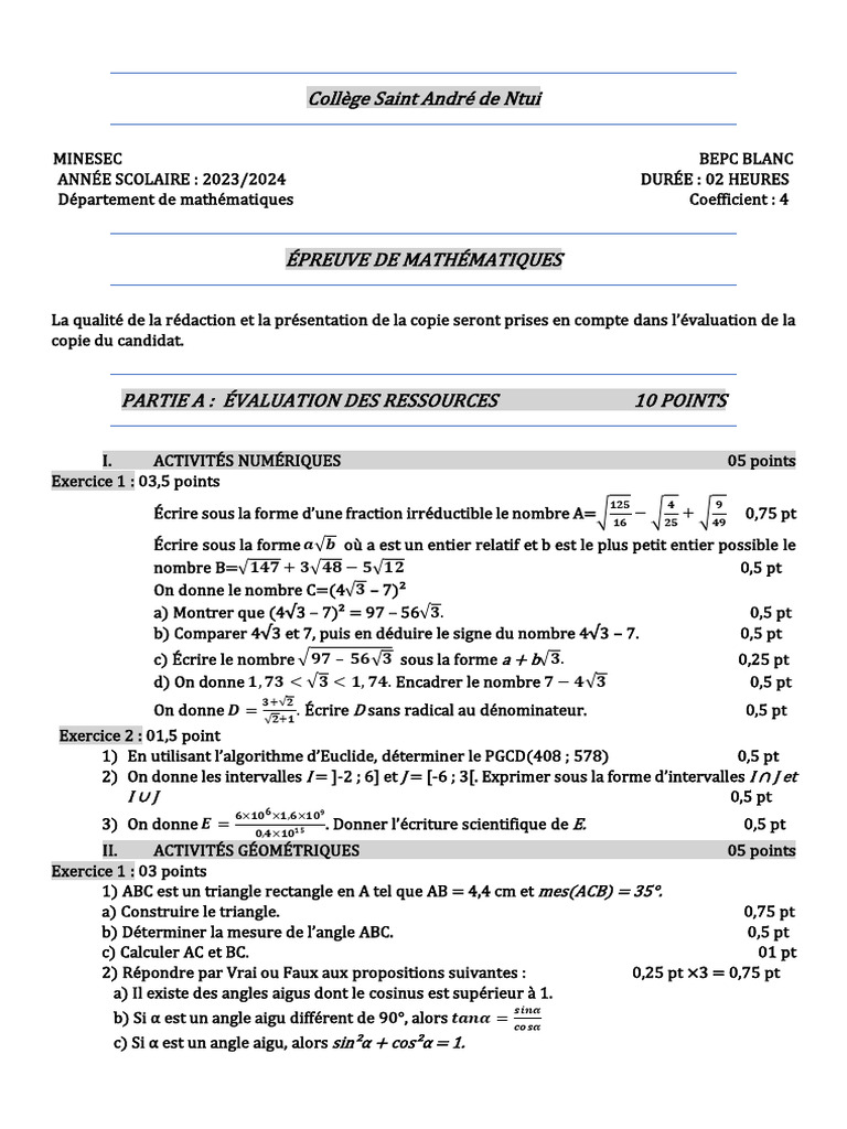 BEPC Blanc 1 Bon | PDF