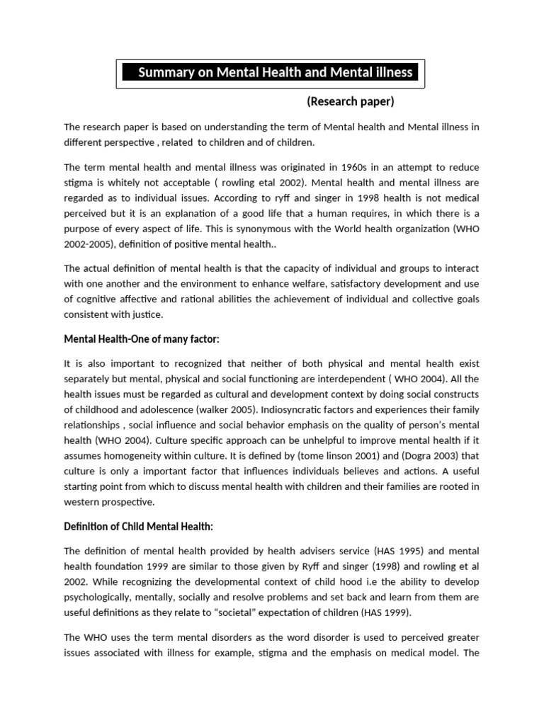 Summary of Mental Health | PDF