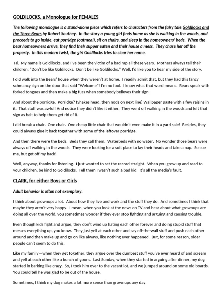 Drama Audition Monologues | PDF