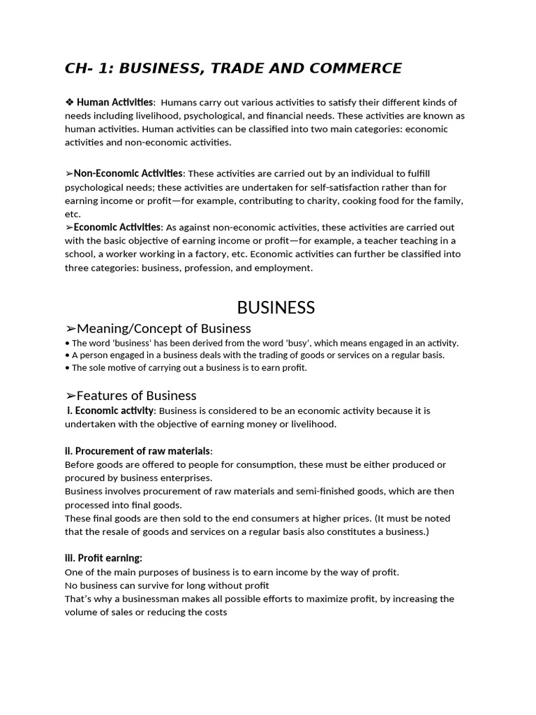 Business, Trade & Commerce Notes | PDF